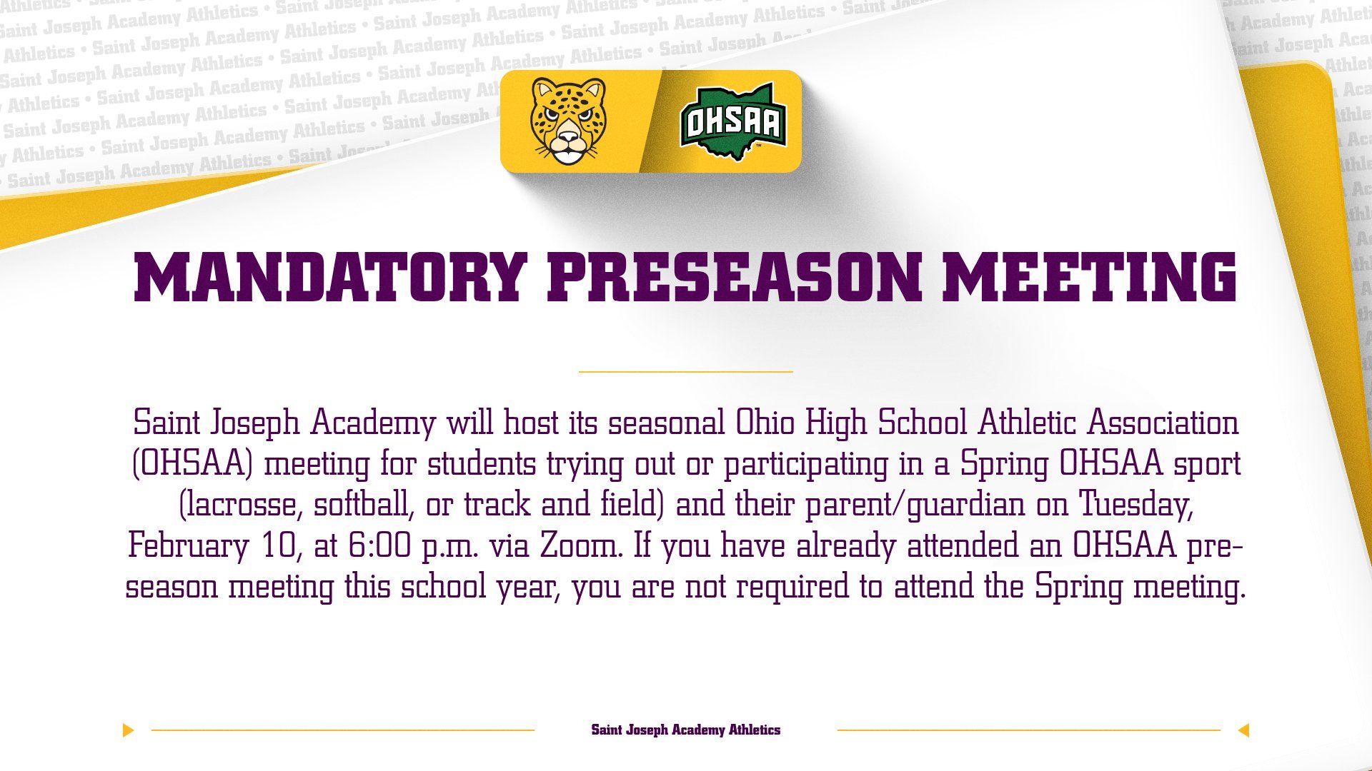 Spring OHSAA Meeting & Preseason Opportunities - Saint Joseph Academy