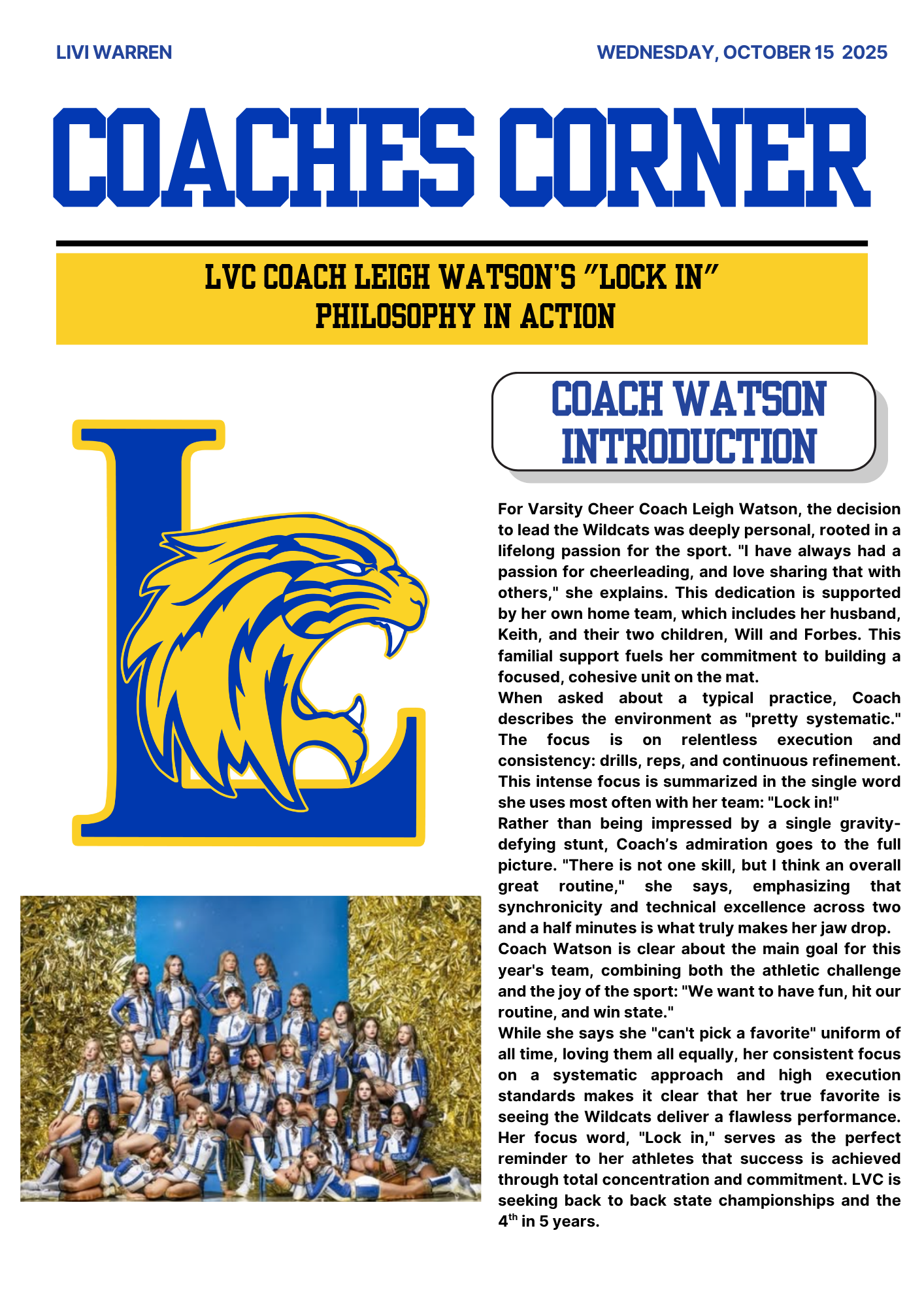 Coaches Corner: Head Cheer Coach Leigh Watson - Lexington High