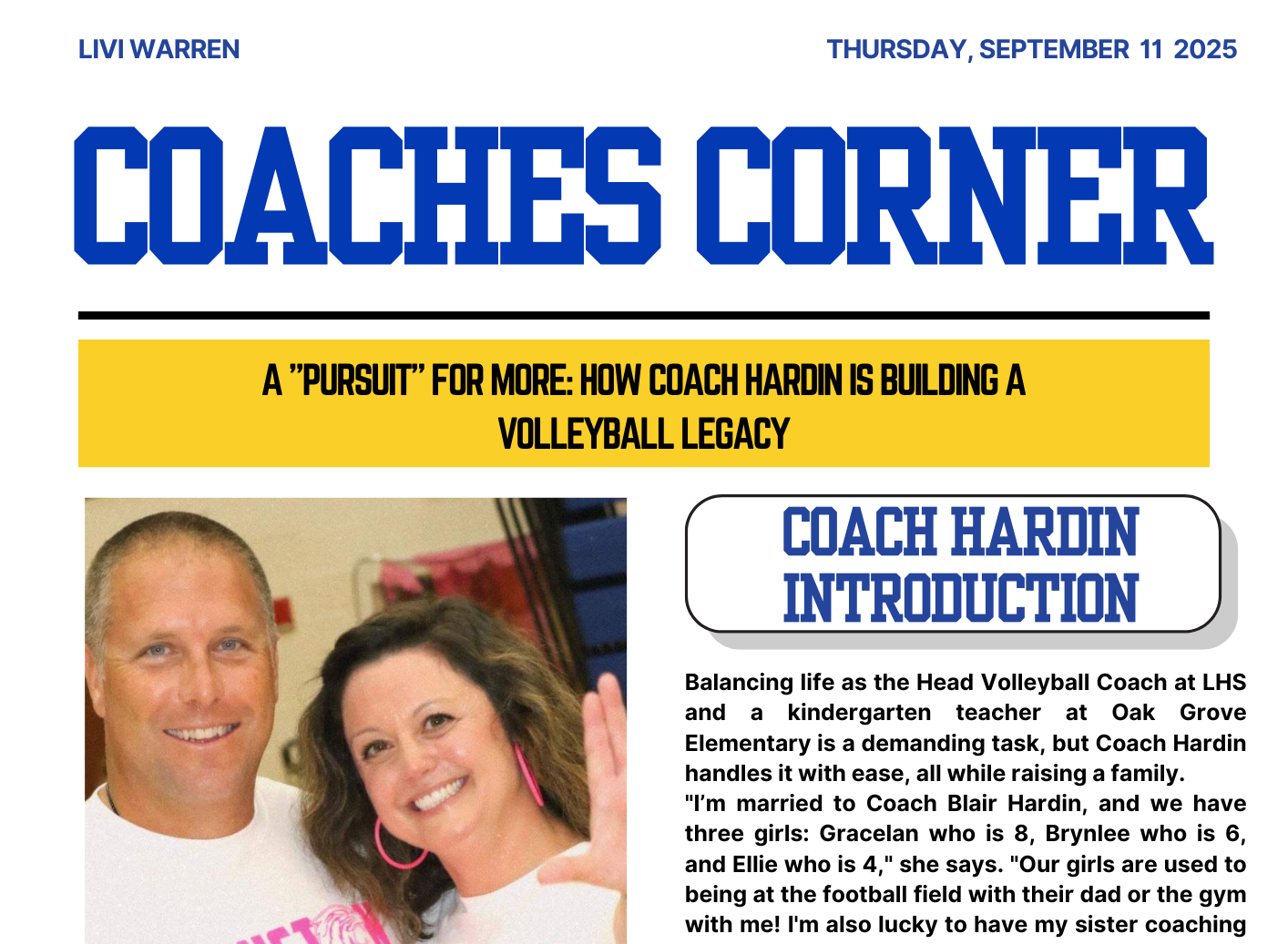 Coaches Corner Spotlight - Coach Erica Hardin - Lexington High