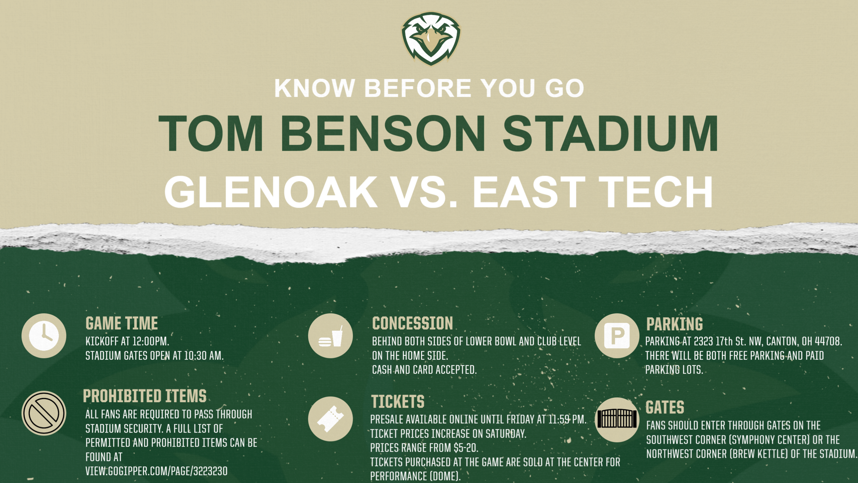Know Before You Go - GlenOak vs. East Tech - GlenOak High School