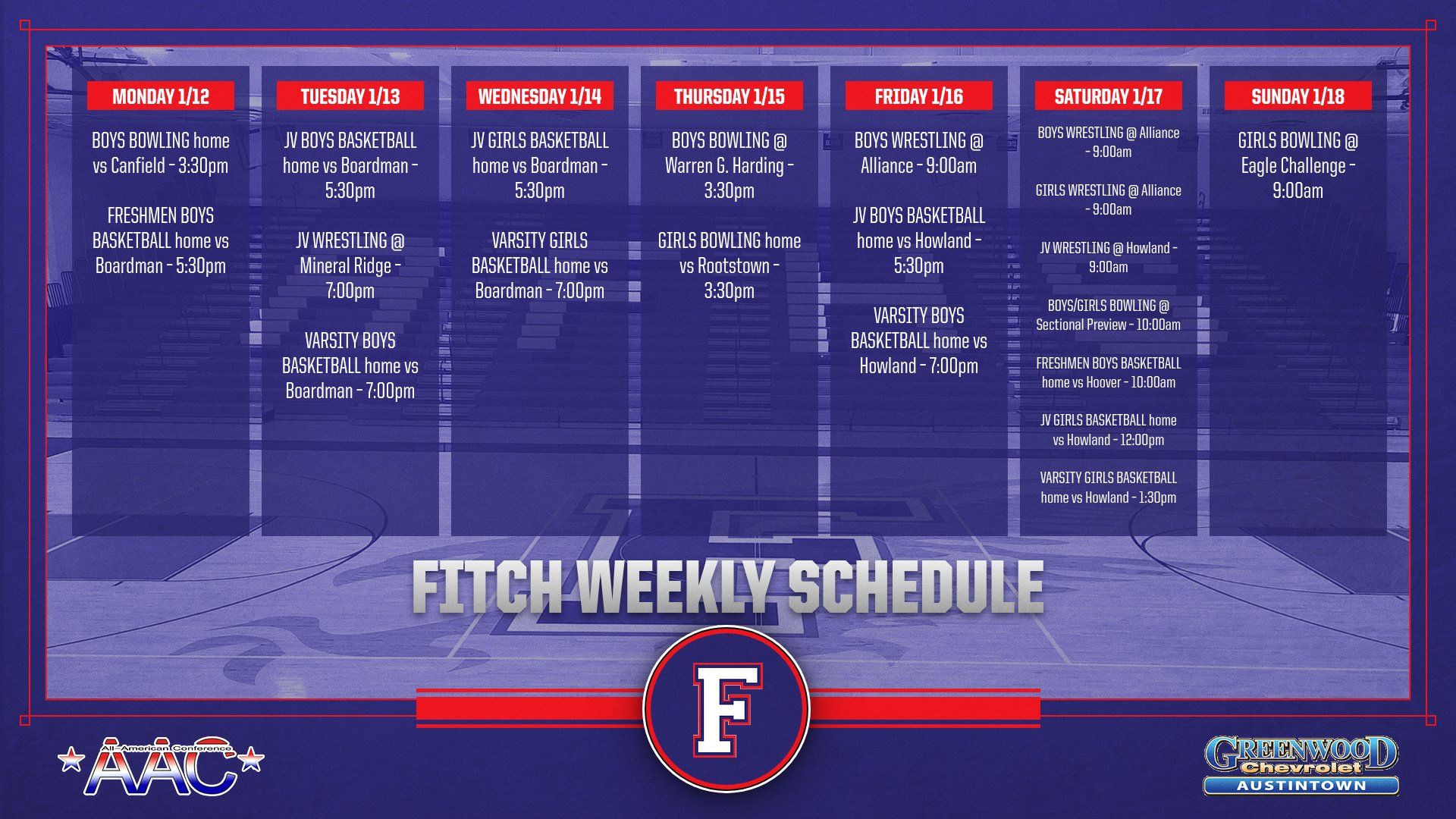 Weekly Schedules 1/12-1/18 - Austintown Fitch